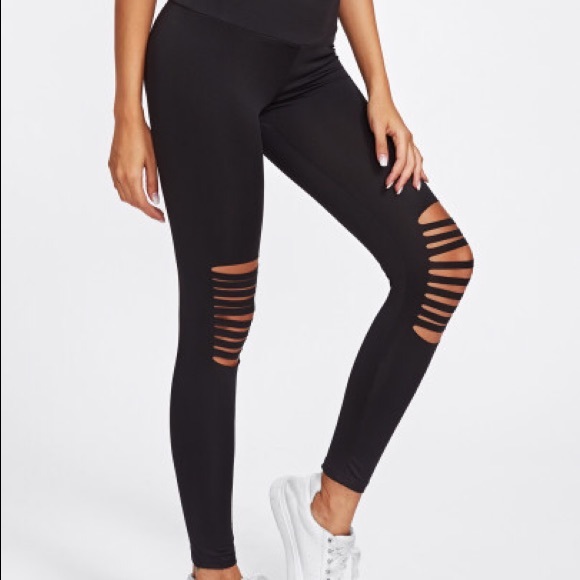 Pants & Jumpsuits | Active Ladder Ripped Leggings Gym Yoga | Poshmark